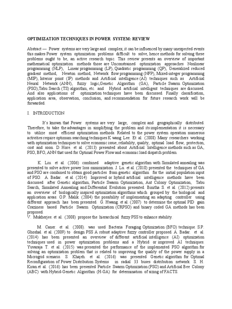 Optimization Techniques in Power System | PDF | Genetic Algorithm | Mathematical Optimization