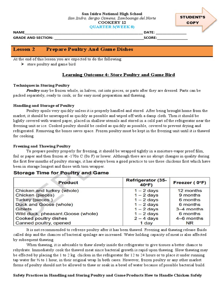 Cookery 12 Q3W8 | PDF | Refrigerator | Stock (Food)