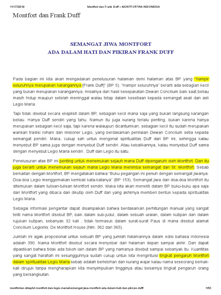 Montfort Dan Frank Duff - MONTFORTAN INDONESIA | PDF