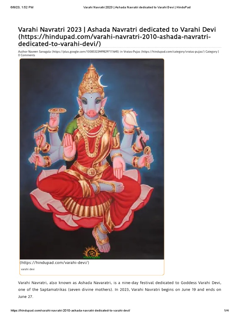 Varahi Navratri 2023 - Ashada Navratri Dedicated To Varahi Devi ...
