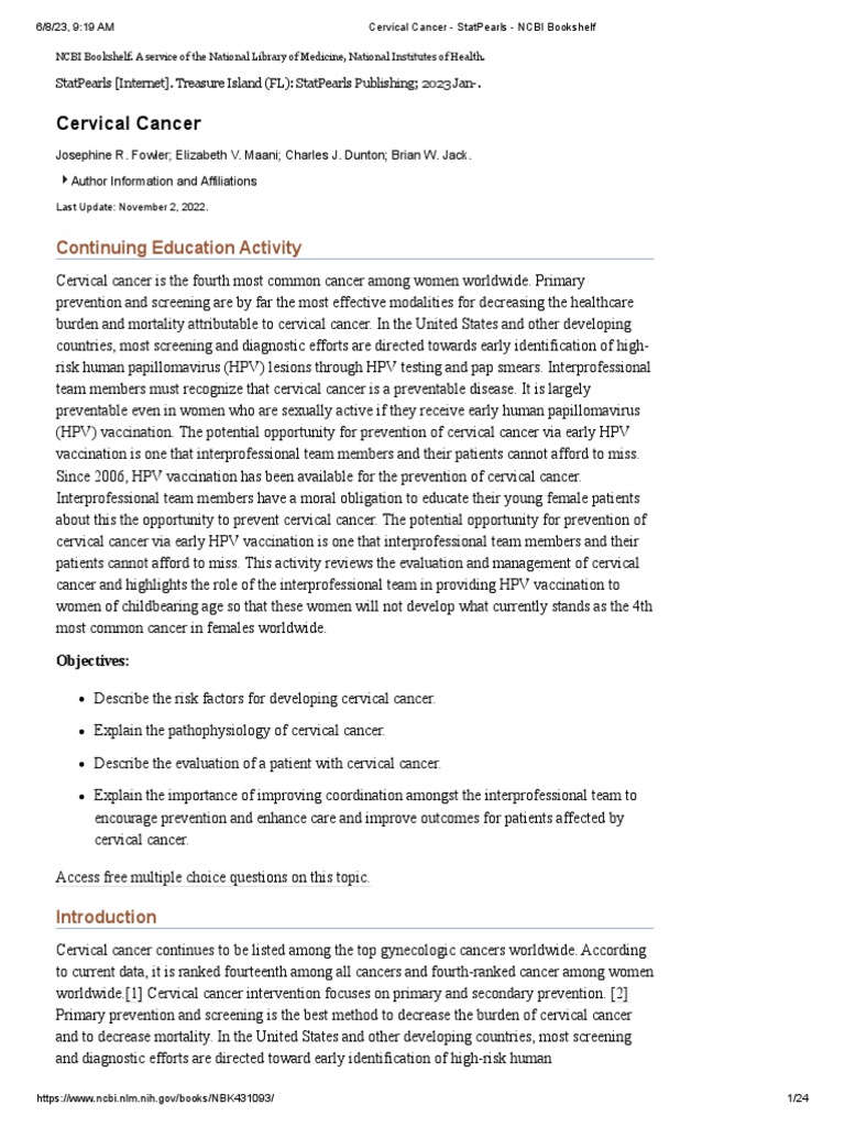 Cervical Cancer - StatPearls - NCBI Bookshelf | PDF