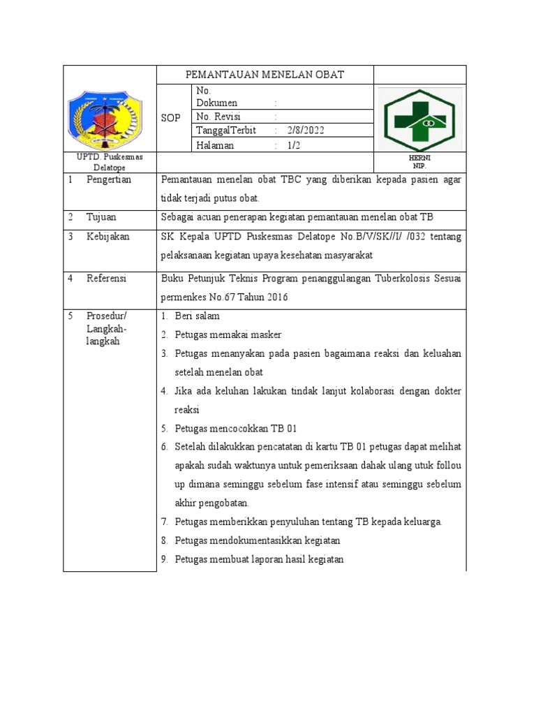SOP PEMANTAUAN MENELAN OBAT | PDF