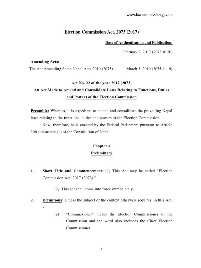 Election Commission Act 2073 2017 | PDF | Governance | Justice