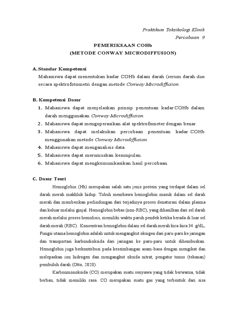 Praktikum Toksikologi Klinik COHB | PDF