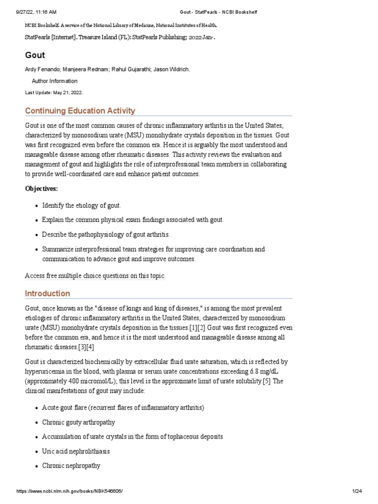 Gout - StatPearls - NCBI Bookshelf | PDF