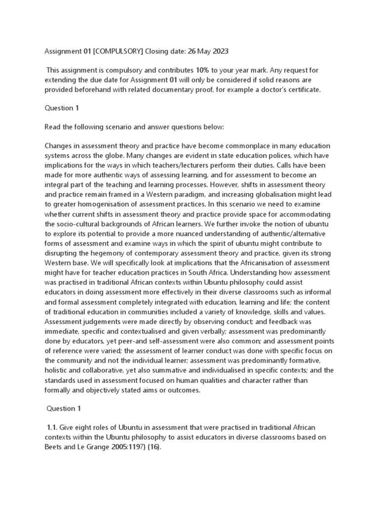 Assignment 01 | PDF | Educational Assessment | Learning Assignment 01 | PDF | Educational Assessment | Learning