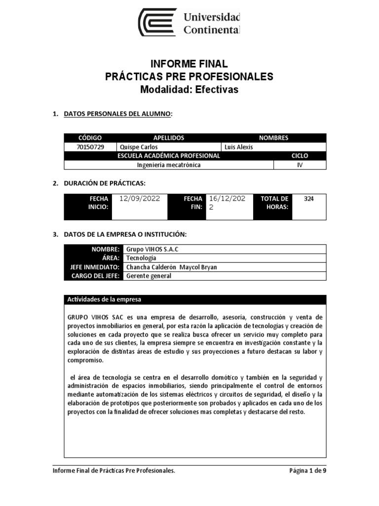 Fomato de Informe Final | PDF