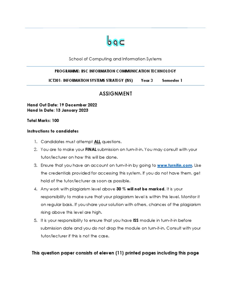 ICT301 - ISS Supplementary Assignment 2023 | PDF