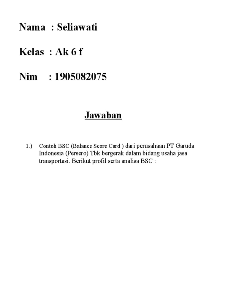 Analisis BSC PT Garuda Indonesia Tbk | PDF | Bisnis