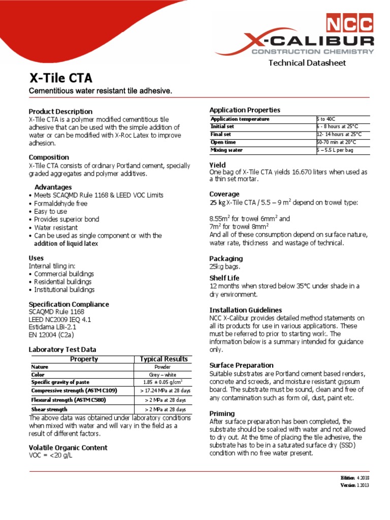 Moisture Resistant Tile Adhesive Guide | PDF