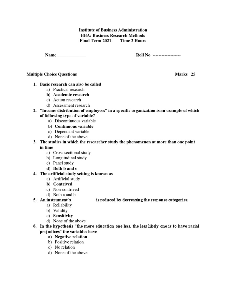 BRM 2021 Final | PDF | Sampling (Statistics) | Validity (Statistics)