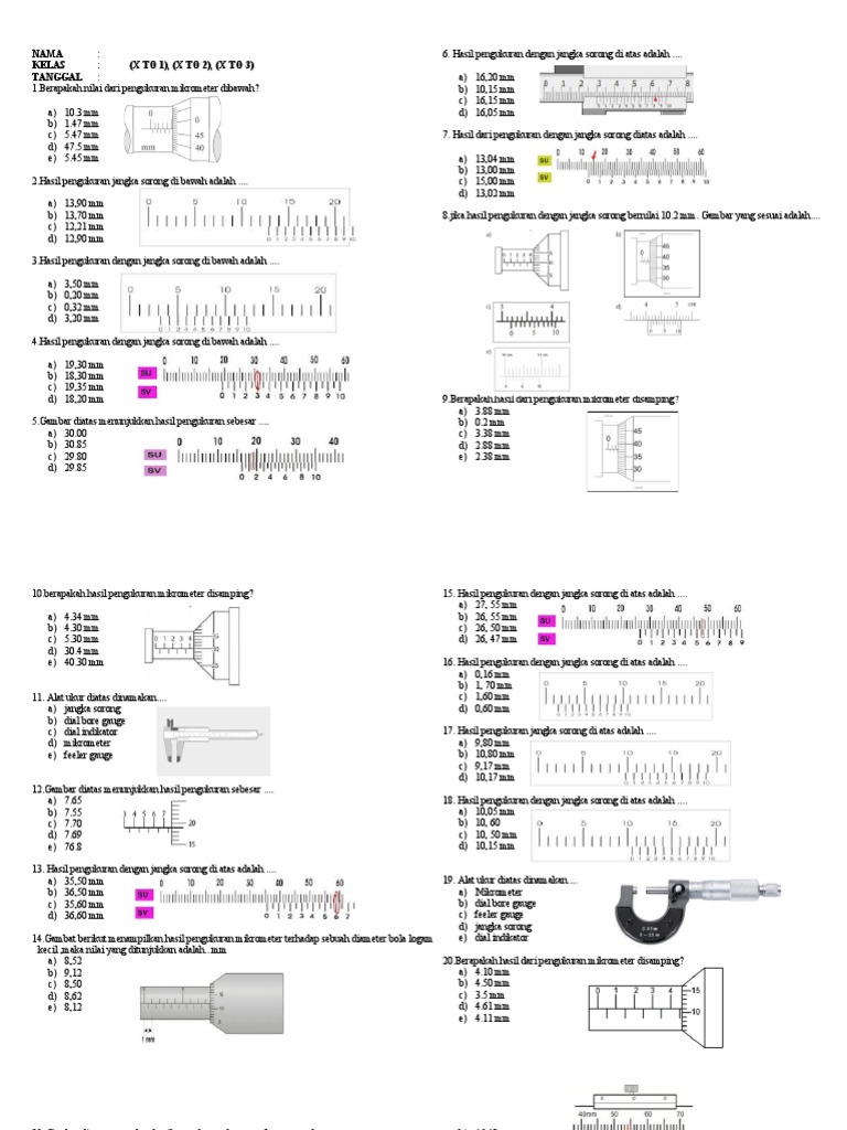 Soal Alat Ukur Mikrometer Dan Jangka Sorong 1 | PDF