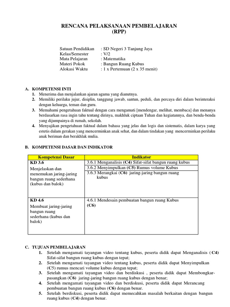 RPP Matematika Kubus Alvi | PDF | Kajian Bahasa Asing