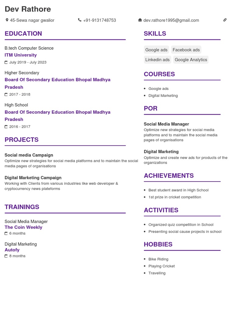 Dev Resume | PDF | Digital Marketing | Popular Culture & Media Studies