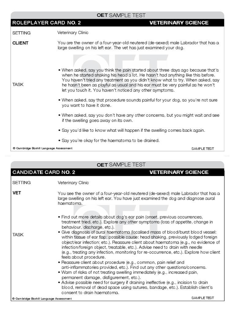 Speaking Sample Test 2 (Veterinary Science) | Download Free PDF | Pain ...