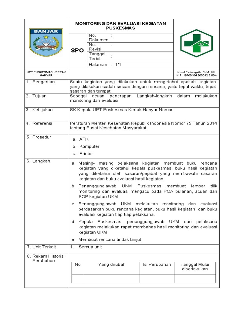 Sop Monitoring Dan Evaluasi Kegiatan Puskesmas | PDF