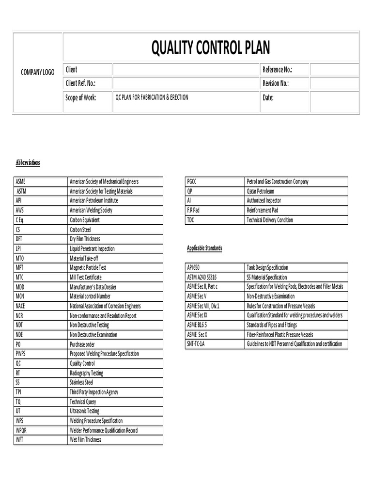 Quality Control Plan | PDF