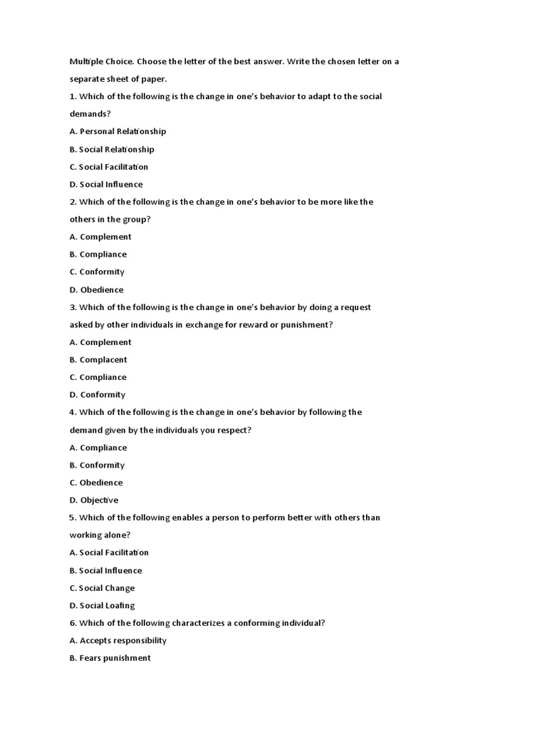 Multiple Choice Quizzes Social Development | PDF