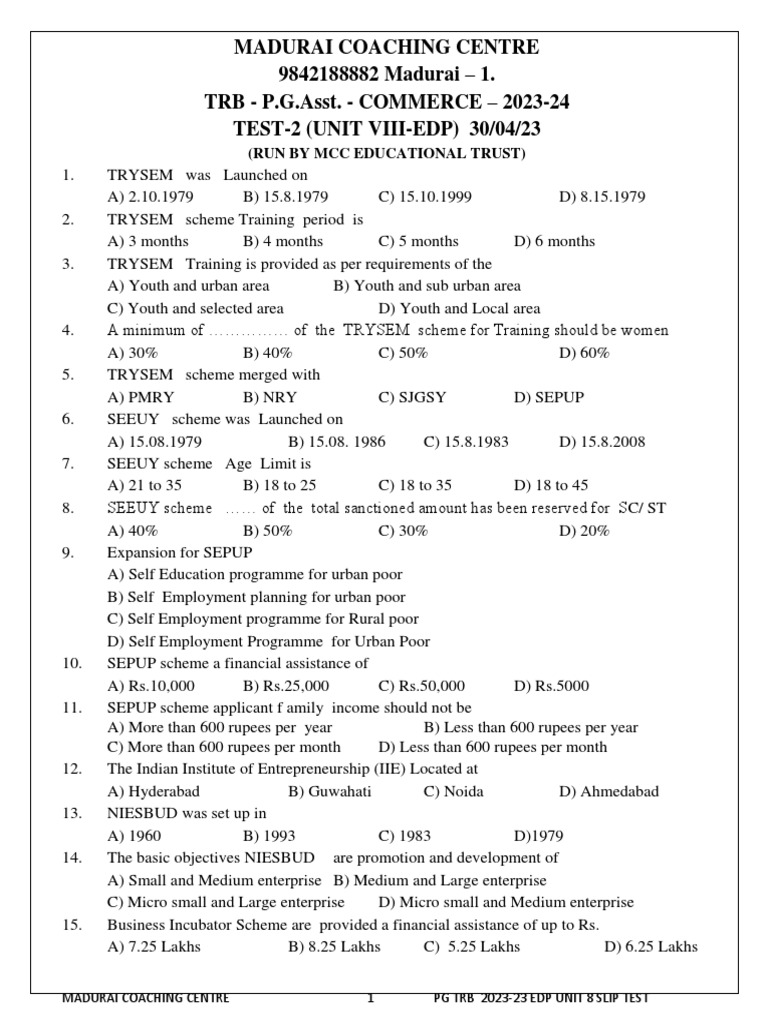 TRYSEM Scheme Overview and Insights | PDF | Tamil Nadu | Economies