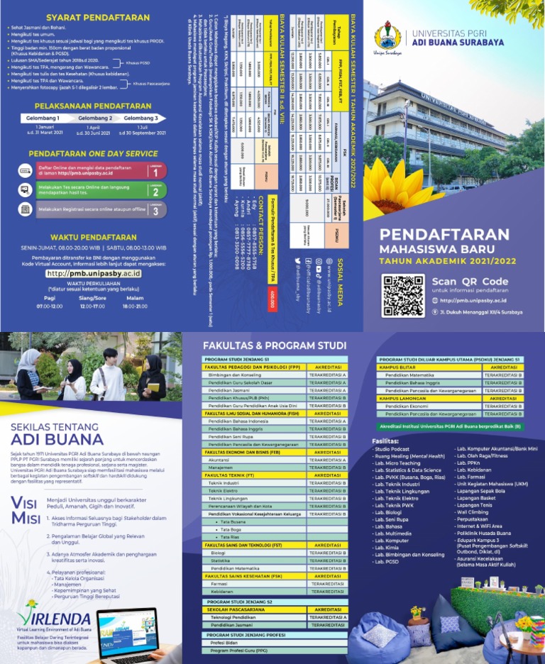 E-Brosur Penerimaan Mahasiswa Baru Universitas PGRI Adi Buana Surabaya 2021-2022 | PDF