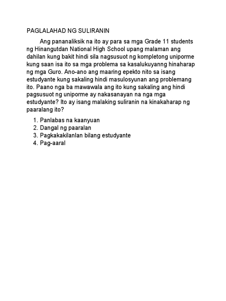 11 - Uniporme Paglalahad NG Suliranin | PDF 11 - Uniporme Paglalahad NG Suliranin | PDF