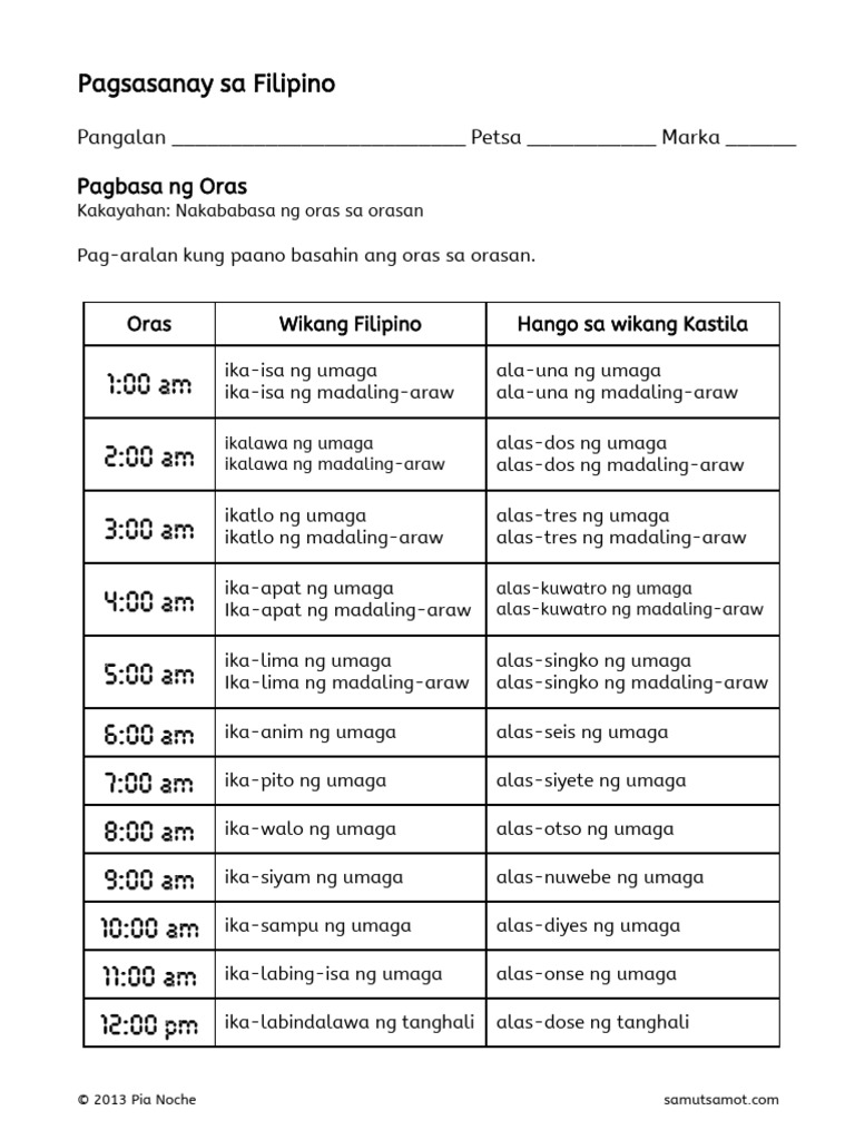 Pagbasa NG Oras - 2 | PDF