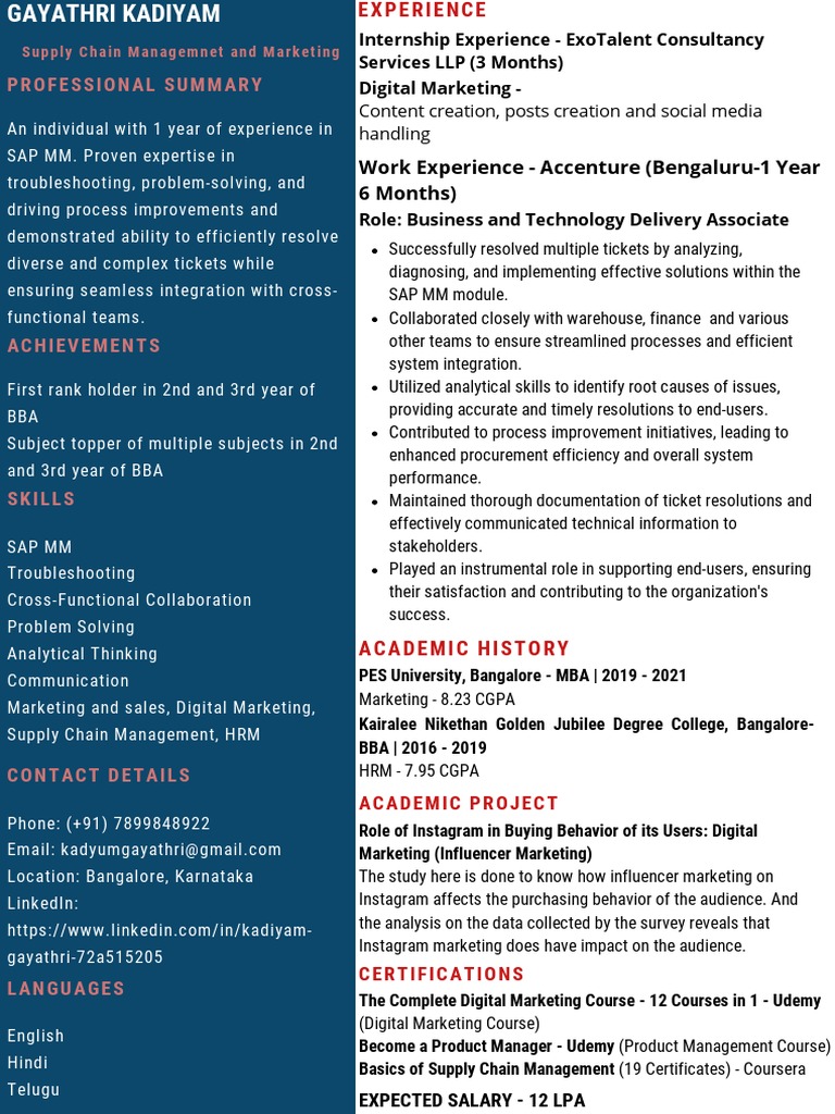 Kadiyam Gayathri Resume WE | PDF | Digital Marketing | Supply Chain ...