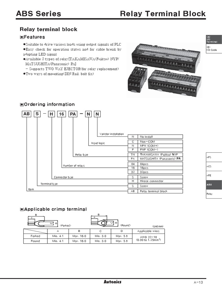 Autonics ABS Relay Terminal | PDF | Electrical Connector | Alternating ...