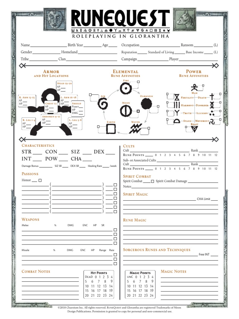 RuneQuest - 4E - Character Sheet | PDF | Role Playing Games