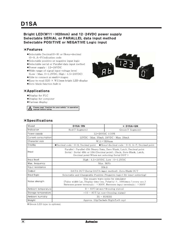 Autonics Seven Segment D1sa-N | PDF