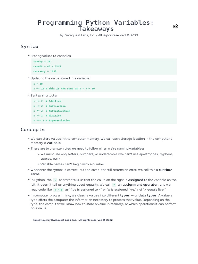 Mission 606 Programming Python Variables Takeaways | PDF Mission 606 Programming Python Variables Takeaways | PDF