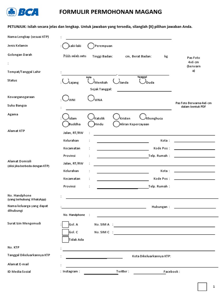 Formulir Permohonan Magang (Fillable Form) | PDF