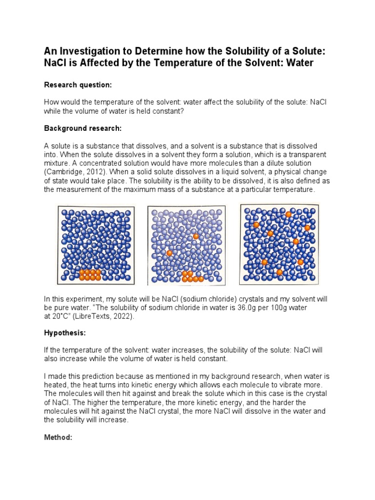 NaCl Solubility vs. Water Temperature | PDF | Solvation | Solubility