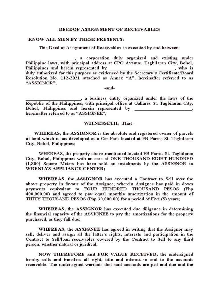 Receivables Assignment Agreement | PDF | Assignment (Law) | Law Of ...