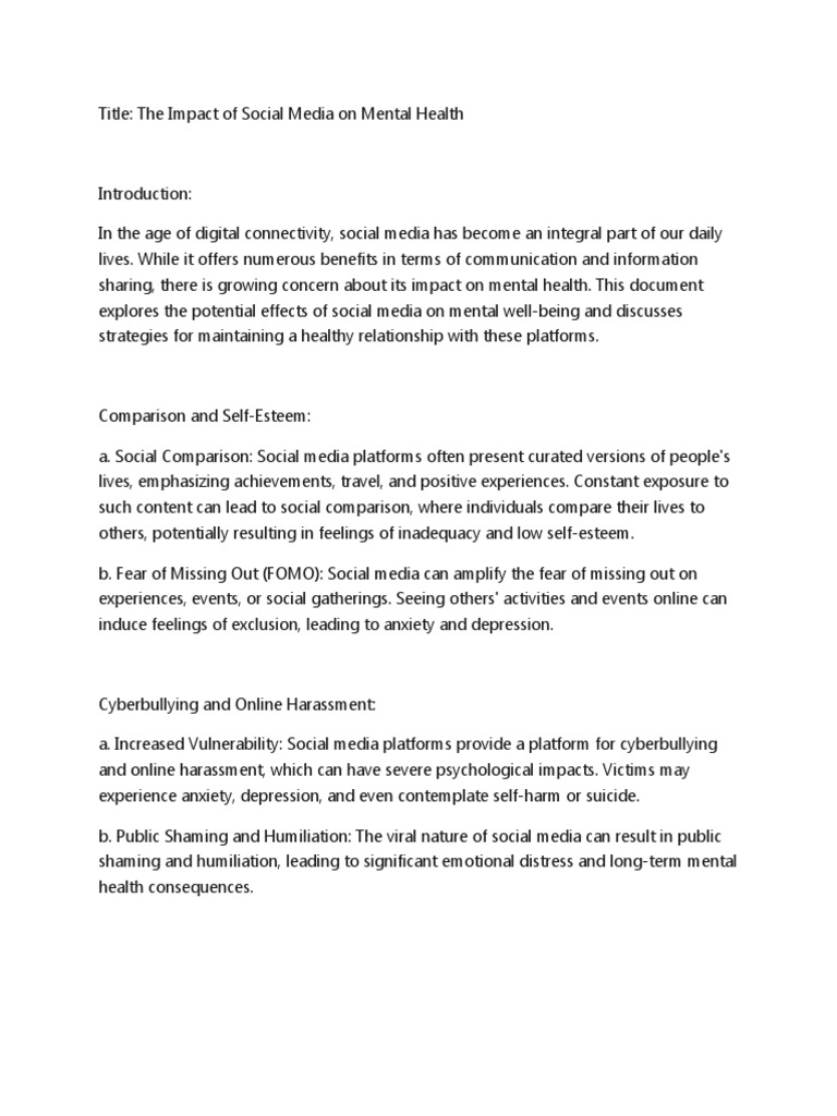 The Impact of Social Media on Mental Health | PDF | Social Media ...