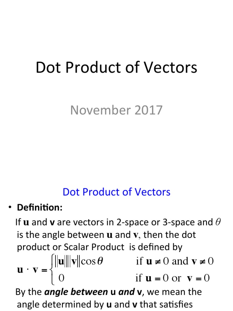 Dot Product of Vectors | PDF | Triangle | Perpendicular