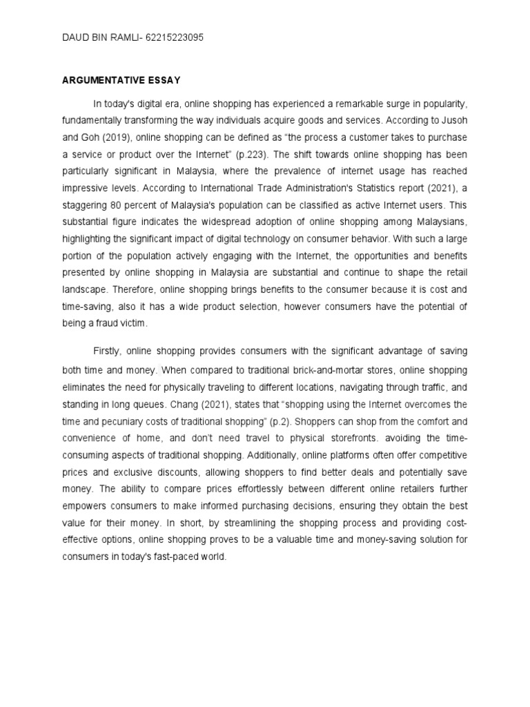 Argumentative Essay | PDF | Online Shopping | Retail