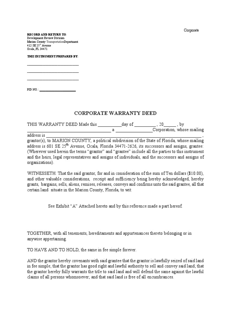 Corporate Warranty Deed | PDF | Deed | Fee Simple