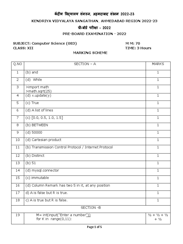 MS Class Xii CS PB 2022 Set 1 | PDF | Computer Science | Computing