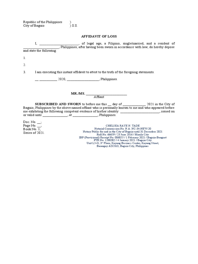 Affidavit of Loss | PDF