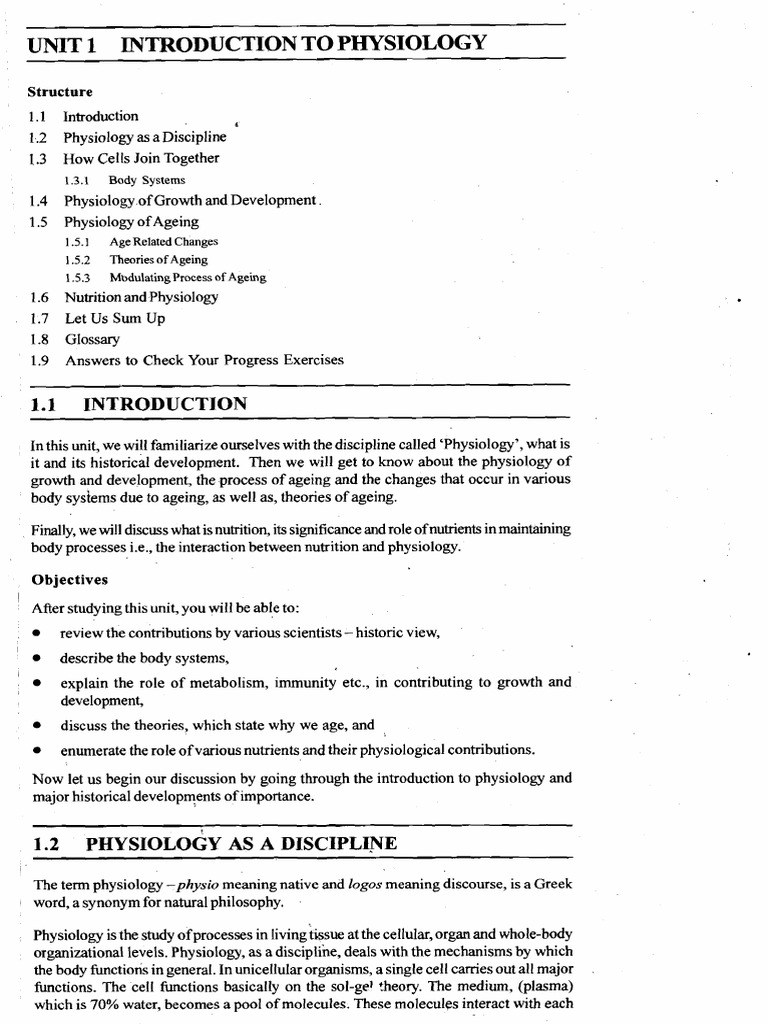 Unit-1 INTRODUCTION TO PHYSIOLOGY | PDF | Social Science | Wellness