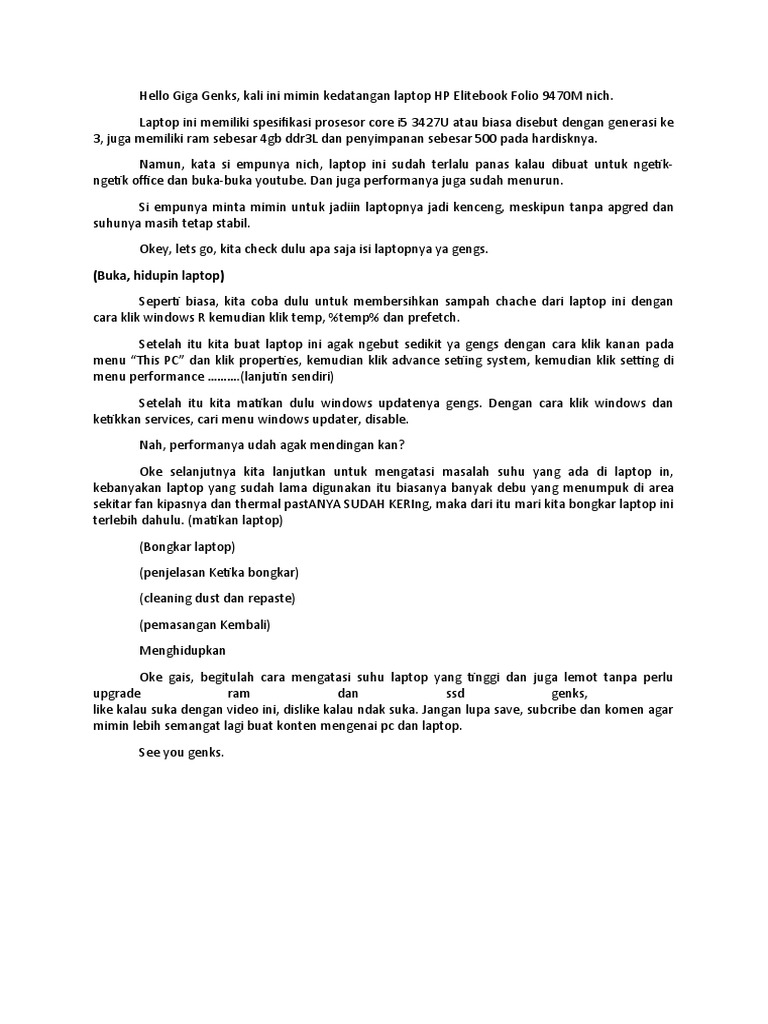 Skrip Konten HP Elitebook Folio 9470M | PDF