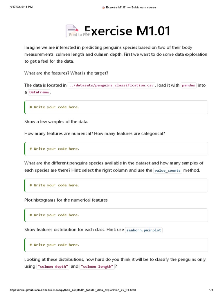 ? Exercise M1.01 - Scikit-Learn Course | PDF