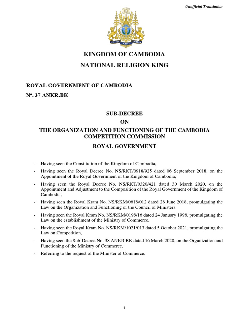 Sub-Decree No. 37 SD.P On Organization and Functioning of Competition ...