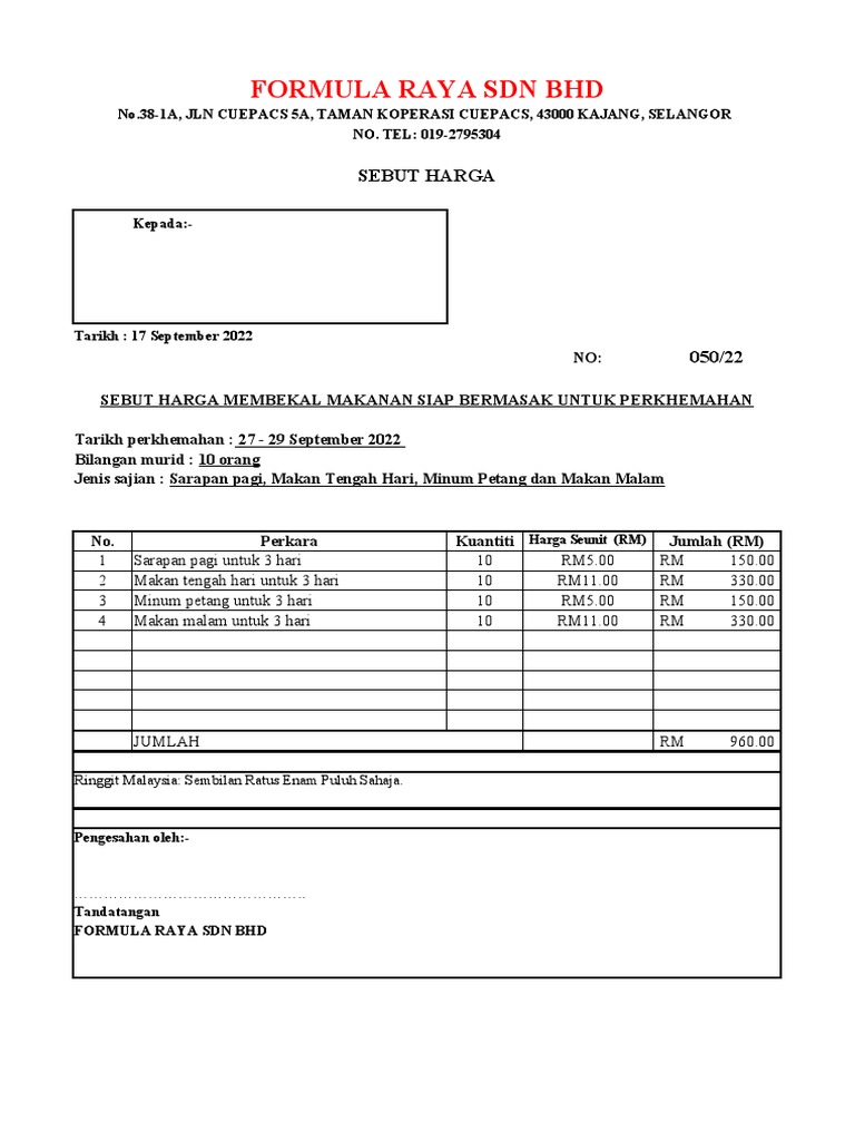 KRS - Sebut Harga Makanan | PDF