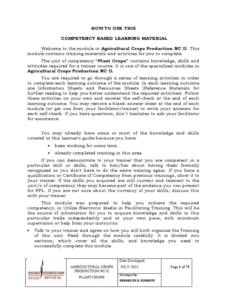 EDITED FINAL CBLM Plant Crops | PDF | Soil | Tillage
