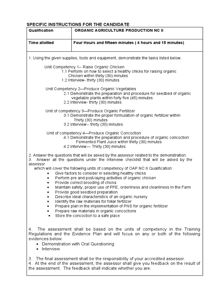 Cca Specific Instructions For The Candidate | PDF | Agriculture