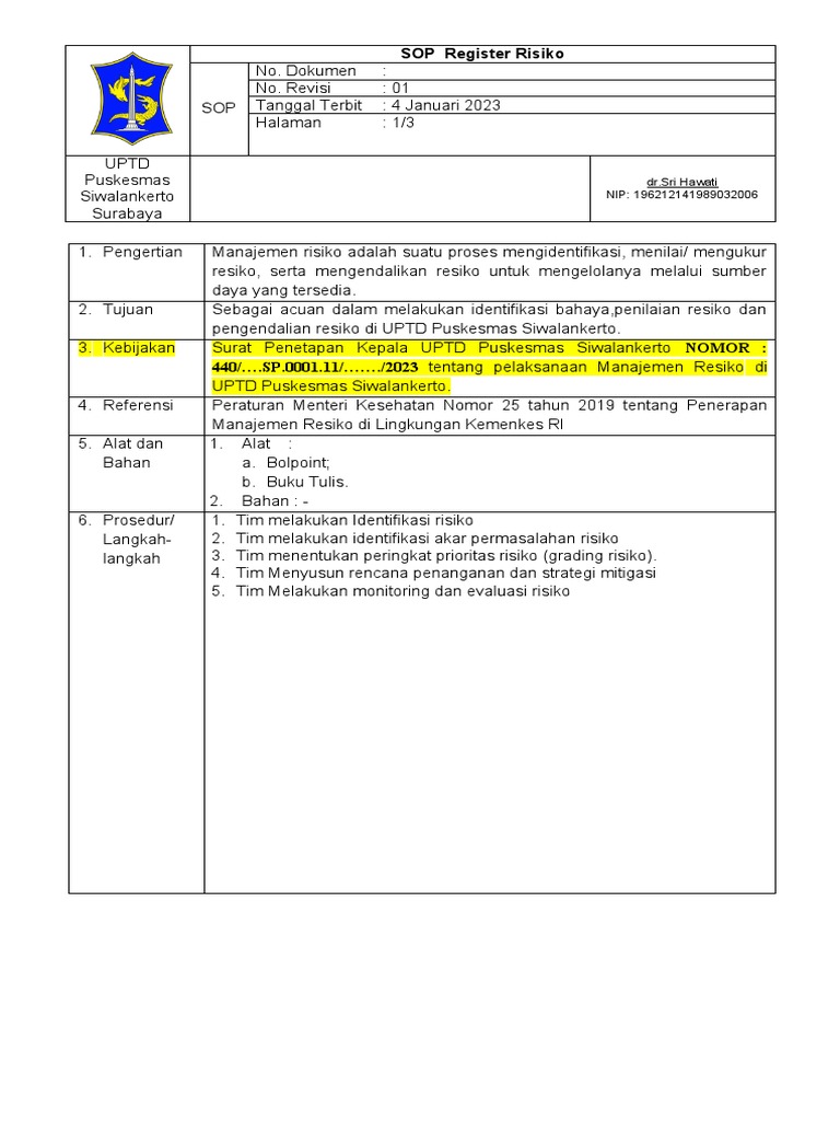 5.2. SOP Register Risiko | PDF