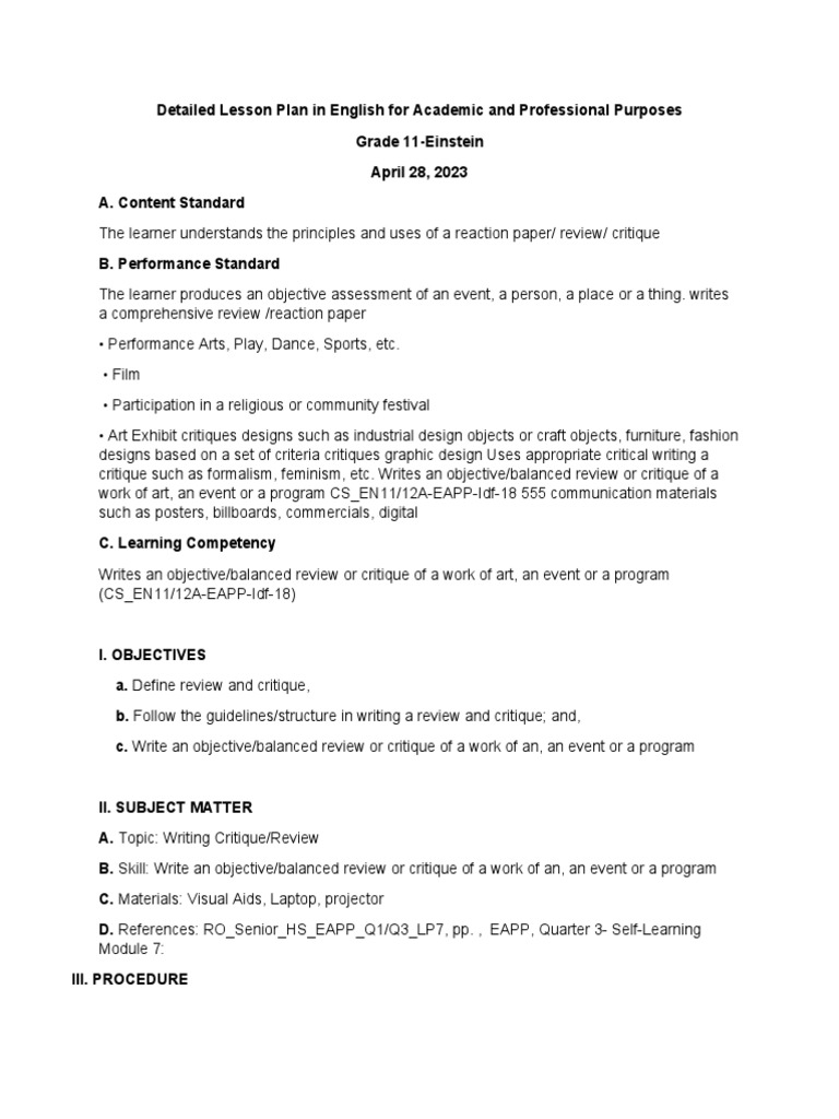 1st Detailed Lesson Plan in Grade 11 Einstein | PDF