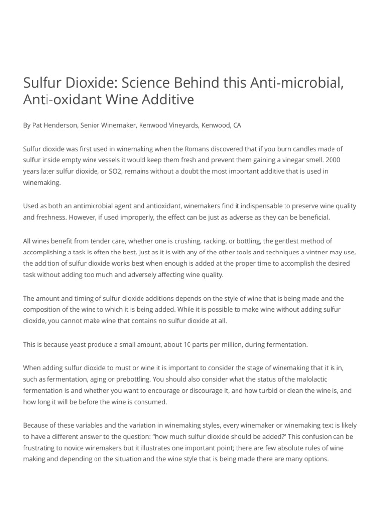 Sulfur Dioxide-Science Behind This Anti-microbial, Anti-oxidant Wine ...
